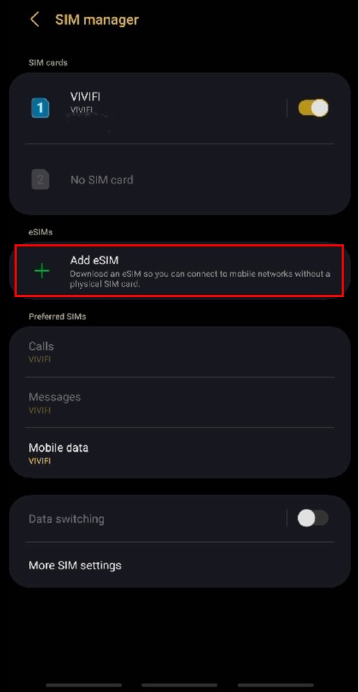Setting up eSIM on device – VIVIFI